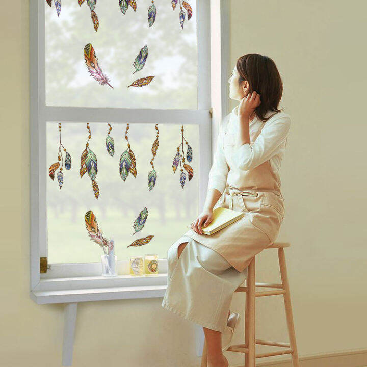 (58x60cm) ขนนก -ด้วยฟิล์มแก้วตกแต่งกาว, กระดาษหน้าต่าง, ฟิล์มกระจกประตู, ห้องน้ำห้องน้ำฟิล์มแก้ว ...