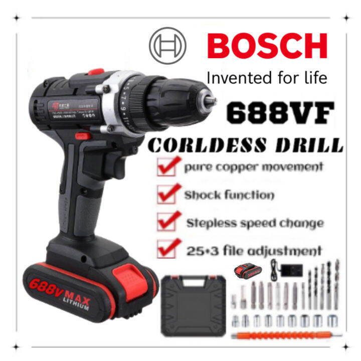 Cordless Drill 688VF Hammer Drill Impact Screw Drill Hand Drill Li-on 1 Battery | Lazada PH
