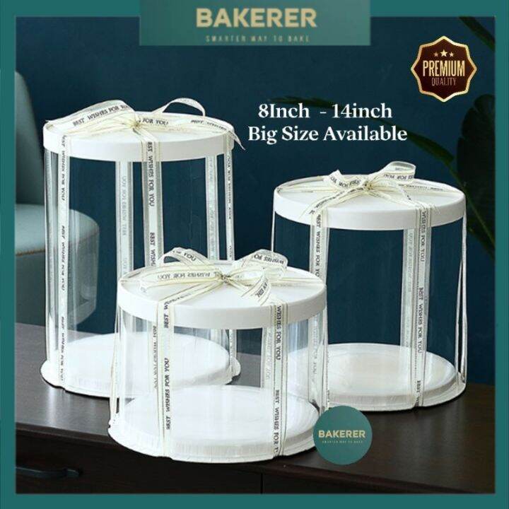 Premium Round Cake Box transparent white Cakebox 8-14inch kotak kek ...