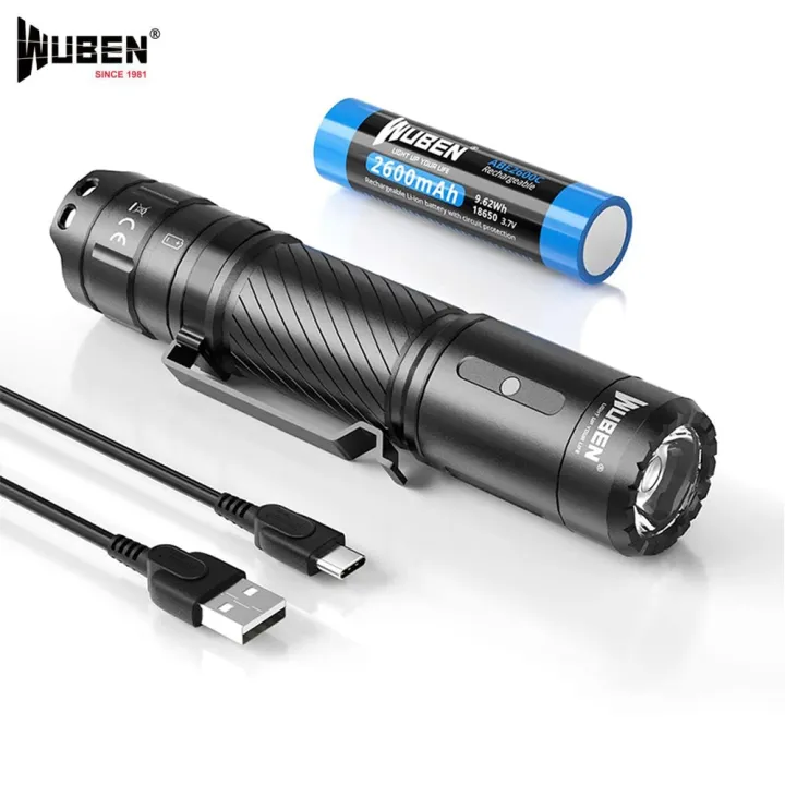WUBEN C3 Flashlight USB Type-C Rechargeable P9 LED max 1200 Lumen Throw ...