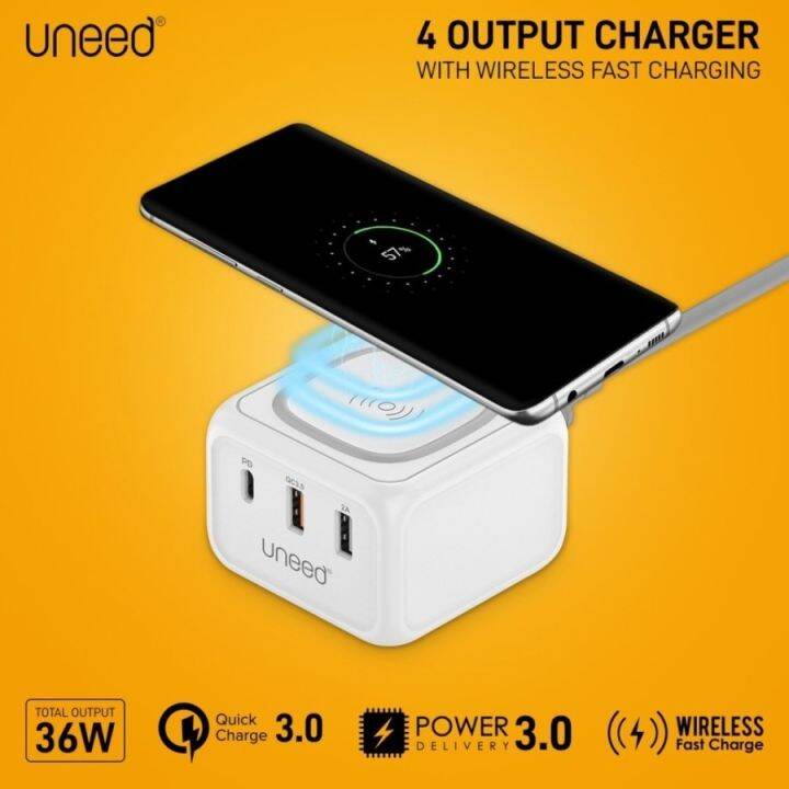 UNEED Power Station Fast Wireless Charger 10w + PD + QC 3.0 - UWA231 ...