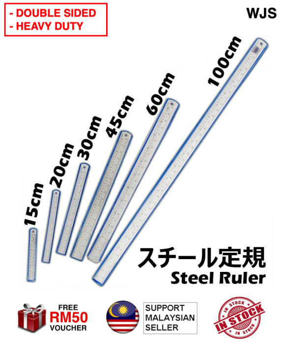 (DOUBLE-SIDED) WJS Heavy Duty Anti Rust Long Stainless Steel Double Sided Ruler 30cm 60cm 100cm ...
