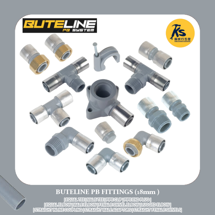 BUTELINE PB FITTINGS 18MM ( EQUAL TEE | MALE TEE | PIPE CLIP | PIPE END ...