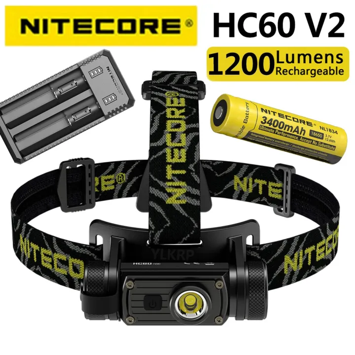 Nitecore hc60 V2 1200 lumen USB rechargeable headlamp with nl1834 3400 Ma battery | Lazada.co.th