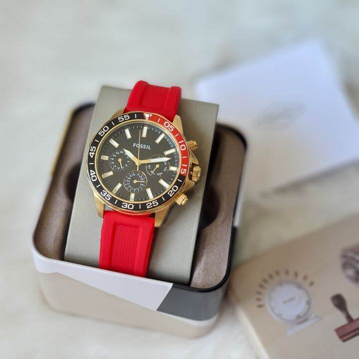 Fossil BQ2499 Bannon Multifunction Silicone Strap Men's Watch - Red ...