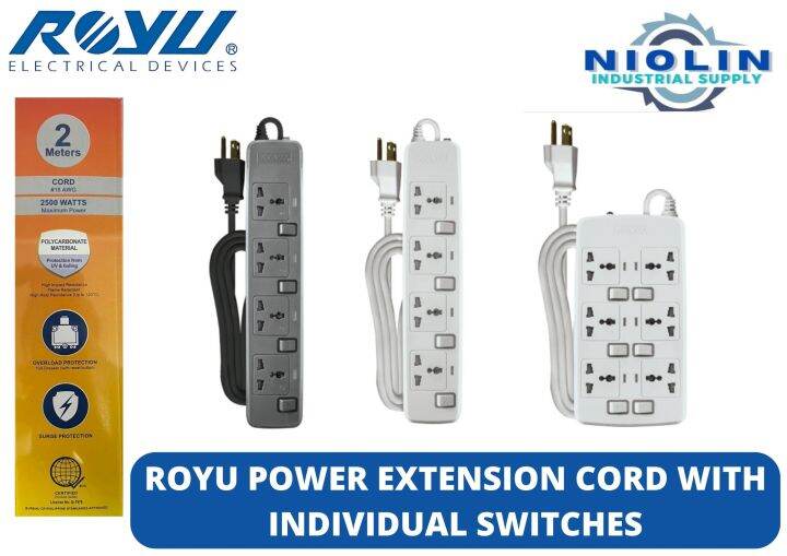 ROYU Power Extension Cord with Individual Switches | Lazada PH