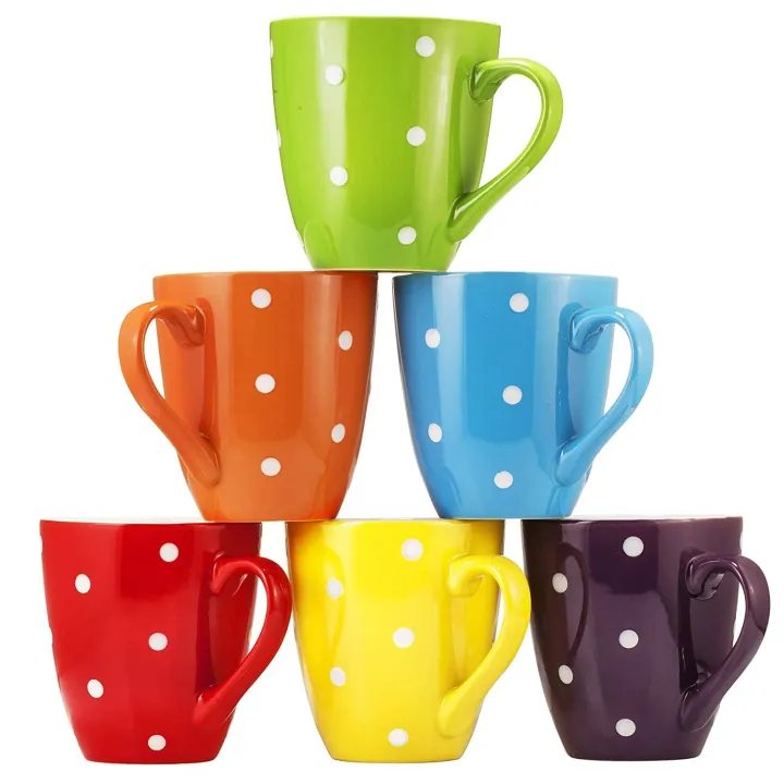 Bruntmor Set of Colorful Coffee Mugs 6 large 16 oz. ceramic coffee mugs ...