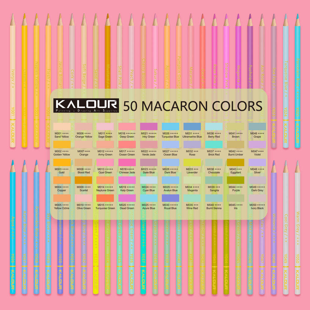 KALOUR Macaron สีดินสอกล่องเหล็กชุด50สีดินสอสีน้ำมันพาสเทลวาดไม้ร่าง ...