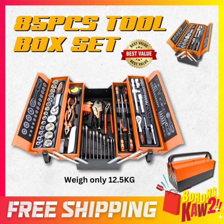 85PCS Full Set Metal Tool Box Set Heavy Duty Tool Box Tools Box Kotak Spanar Box Ratchet Set ...
