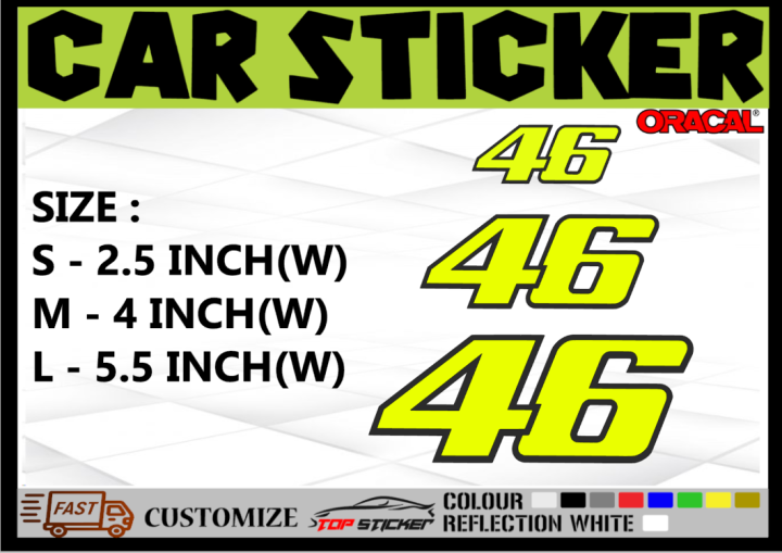 46 NUMBER TYPE 1 STICKERS MOTOR STICKER VALENTINO ROSSI | Lazada