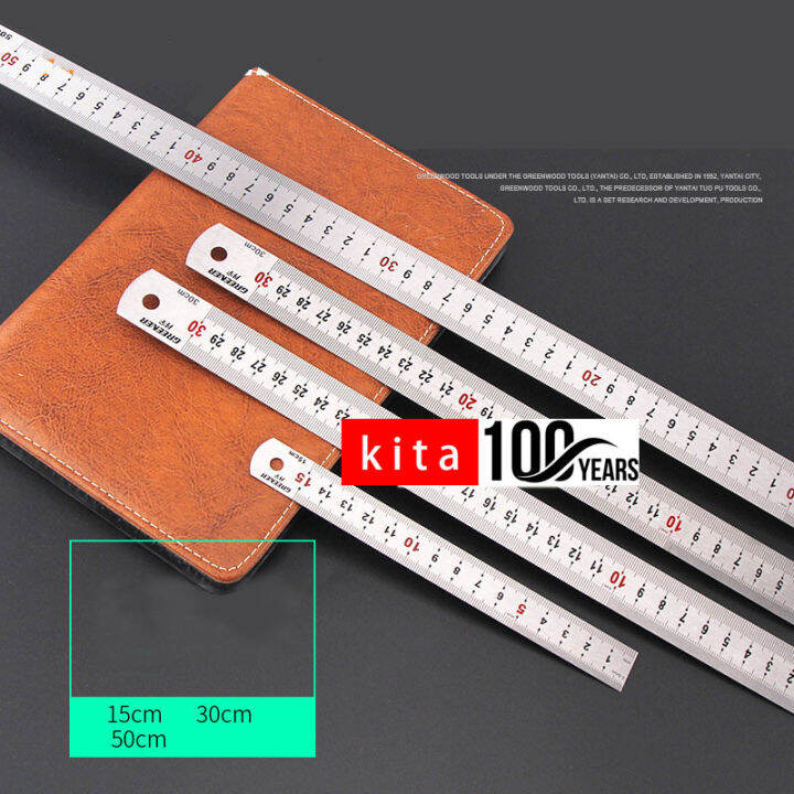 3pcs 15cm/30cm/50cm kita100years stainless steel ruler metal long ruler ...