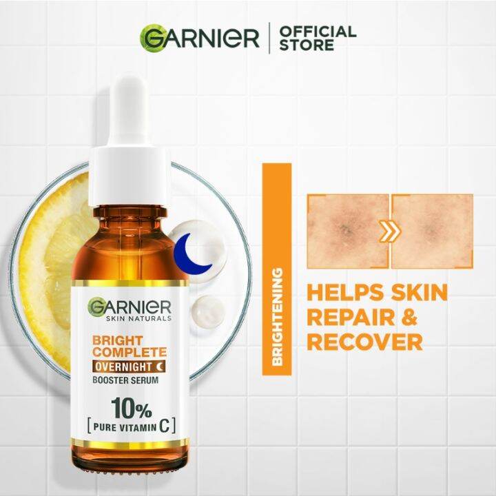NEW Garnier Bright Complete 10 Pure Vitamin C Overnight Serum 30ml ...