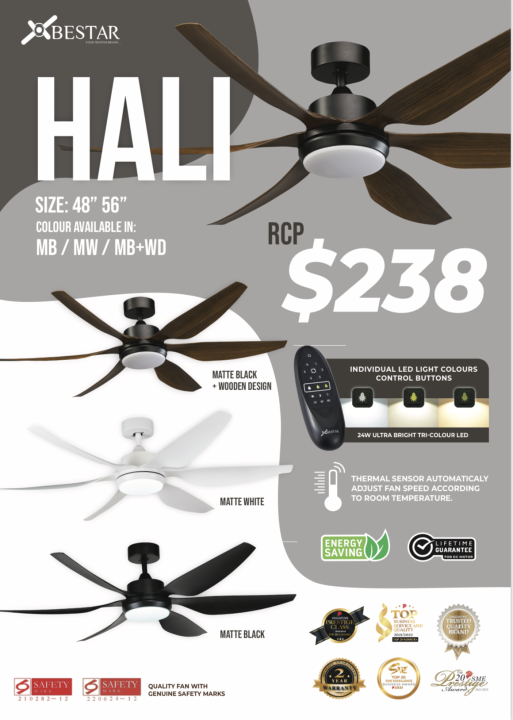 Bestar Hali 56"/48" DC Ceiling Fan with 24W 3 Tone LED Light Kit and ...
