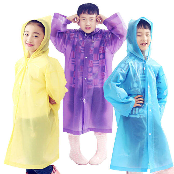 Kids Girls Boys Rain Coat With Button Reusable EVA Rain Wear Solid Color Transparent Rainwear ...