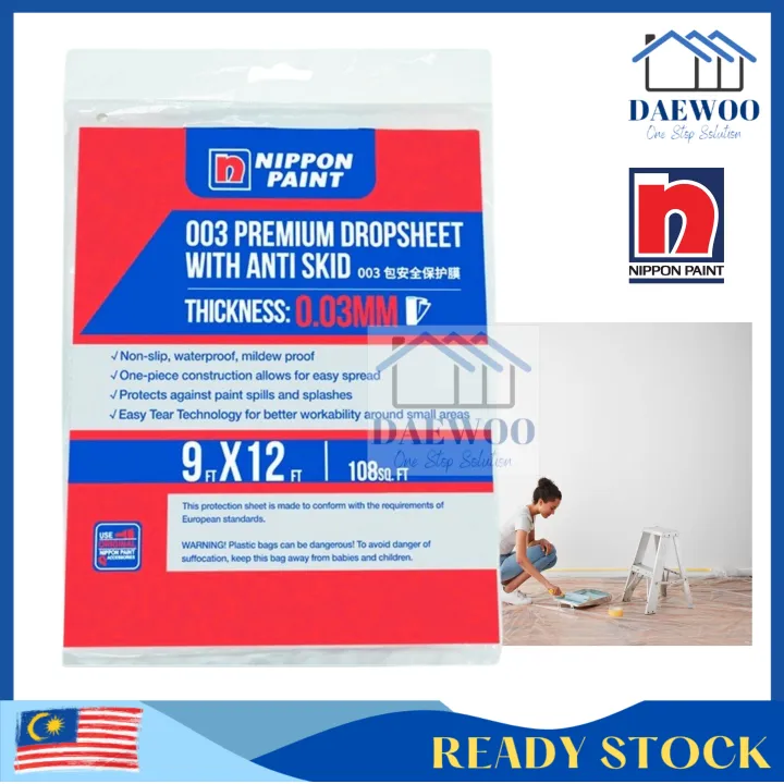 NIPPON PAINT 9ft x 12ft Plastic Canvas 003 Premium Drop Sheet With Anti ...