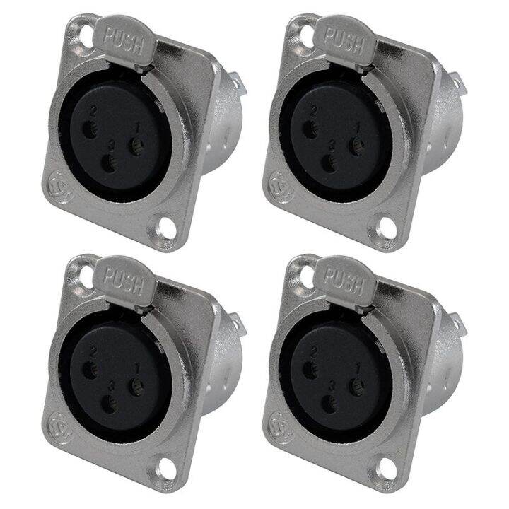XLR Female Jack 3 Pin - Panel Mount Jacks D Series Size XLR-F - 4 PACK ...