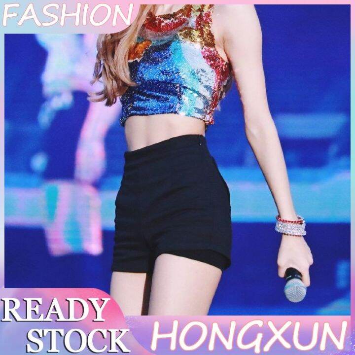 HONGXUN กางเกงขาสั้นเอวสูงสีดำทรงเอ,กางเกงเซฟตี้แฟชั่นเข้ากับทุกชุดได้ ...