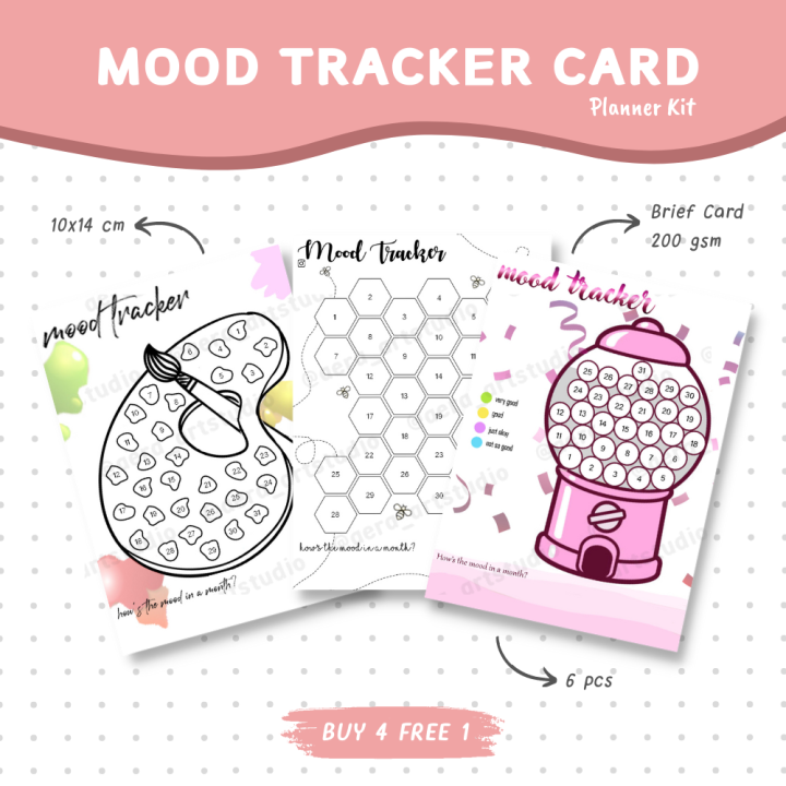(6 pcs) Mood Tracker Card : Planner Kit - by Aera Art Studio | Daily ...