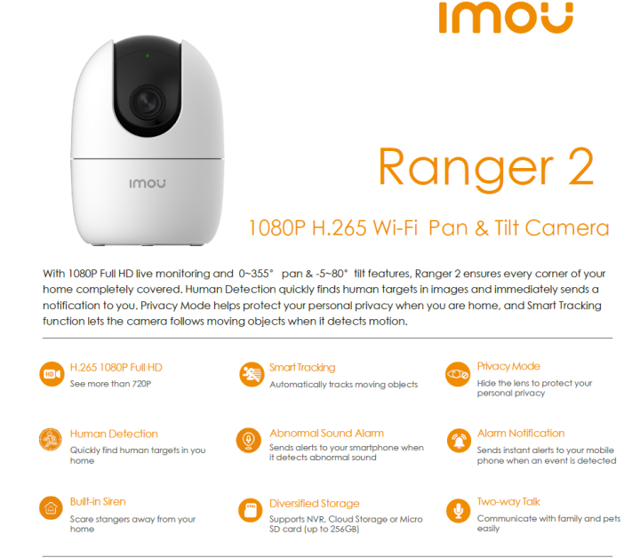 DAHUA IMOU Ranger 2 Smart Motion Tracking AI Human/Sound Detection ...