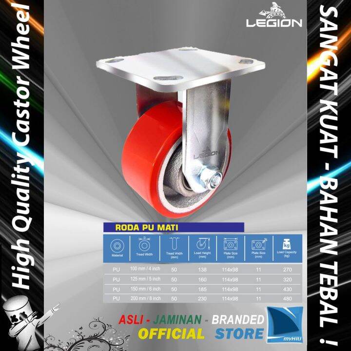 Roda Lori 5" inch / 125 mm 1 Arah Besi - PU Caster Troli - Trolley RIGID Castor Wheel LEGION ...