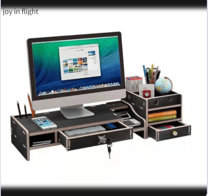 Wood Computer Monitor Stand Raiser Black with Storage Shelf and PC ...
