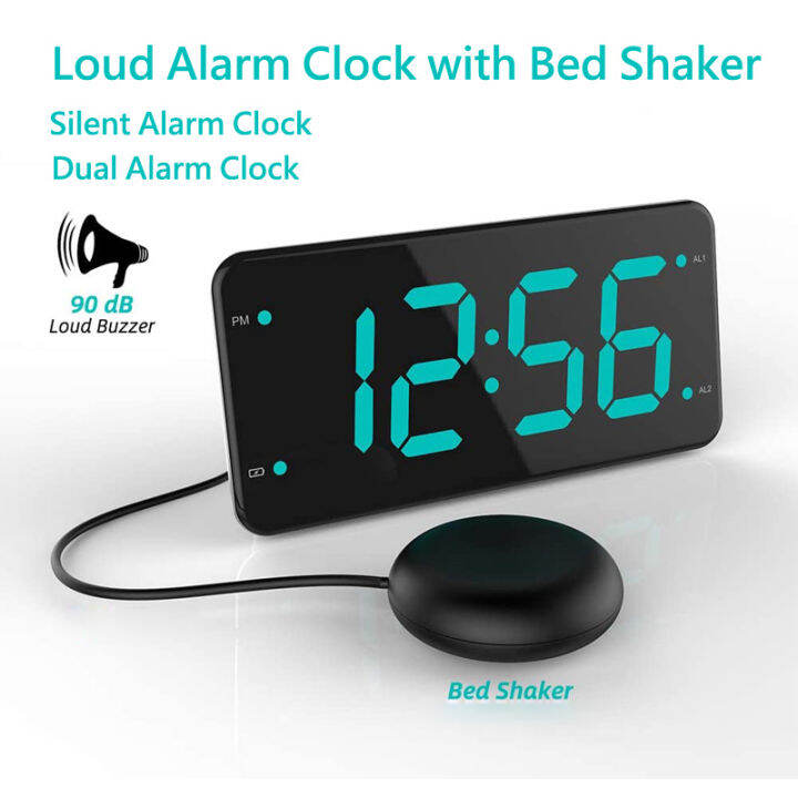 Strong Vibration and Loud Alarm Clock with Bed Shaker, Digital Snooze ...