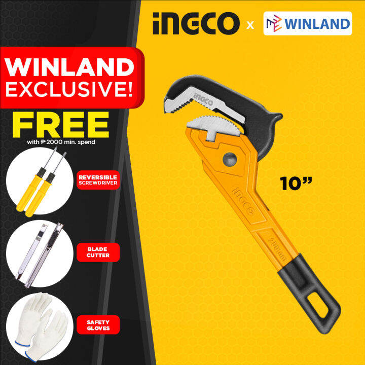 INGCO by Winland Ratcheting Piping Pipe Wrench 10inches (250mm) & 14inches (350mm) ING-HT ...