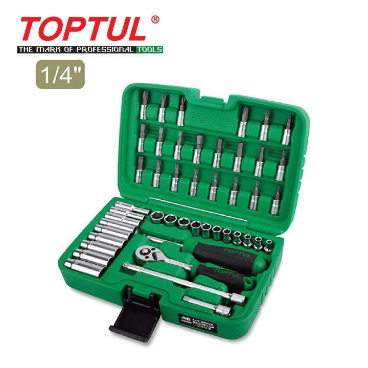 TOPTUL 46PCS Professional Grade 1/4 DR. Flank Socket Set (GCAI4601 ...