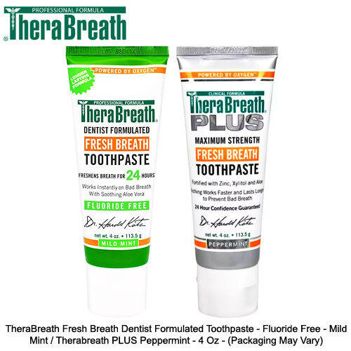 TheraBreath Fresh Breath Dentist Formulated Toothpaste - Fluoride Free - Mild Mint / Therabreath ...