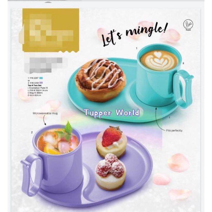 Tupperware Tea 4 Two Mug 300ml with Plate (1 set) Green/Purple | Lazada