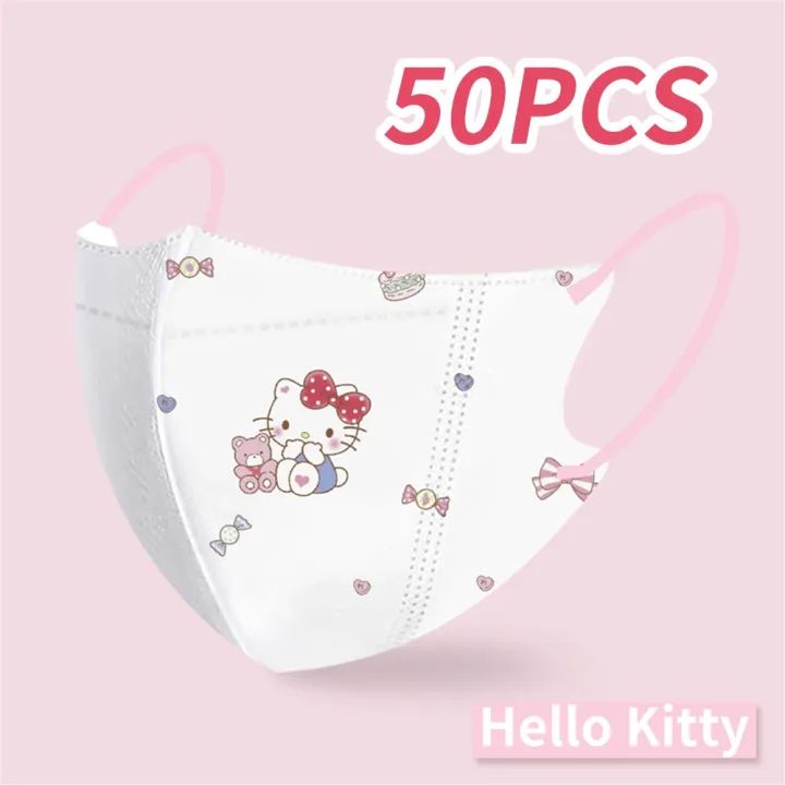 Hourser 50PCS cartoon face mask adult 3 Layer Prevention Hello-Kitty ...