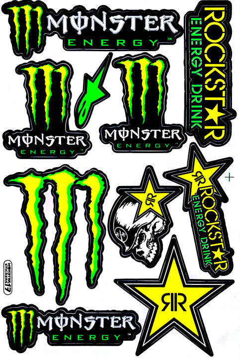 สติกเกอร์ ROCKSTAR & MONSTER (สีเขียว) วินเทจ แต่งมอเตอร์ไซค์วิบาก บิ๊ก ...