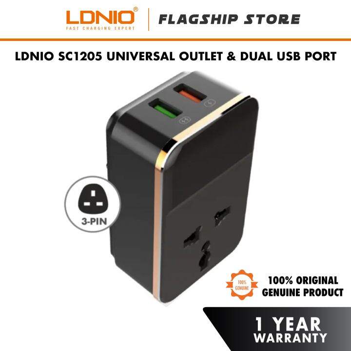 LDNIO SC1205 2in1 Universal Outlet & Dual USB Charging Port | Lazada