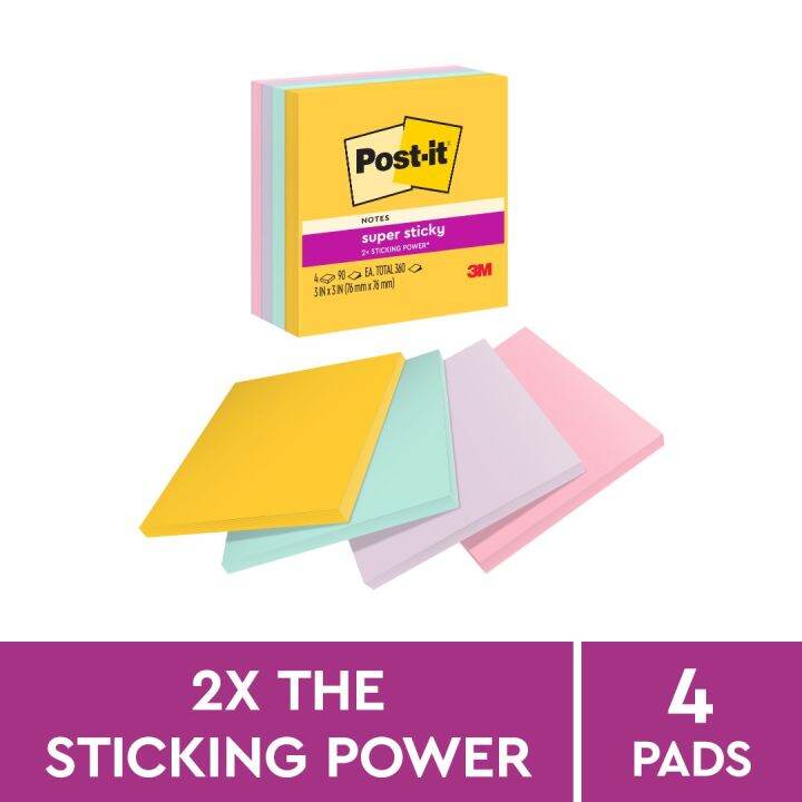 Post-it 3x3 360 sheets assorted Super Sticky [MP6544SSSWT] | Lazada PH