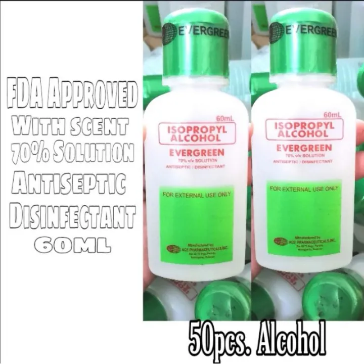 Alcohol (Evergreen) 70 Alcohol 60ml 50pcs (powdery scent) | Lazada PH