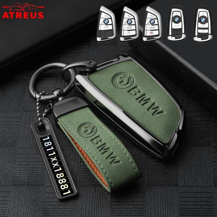 BMW Zinc Alloy Leather Car Key Case Full Wrap Cover Smart Key Protecter ...