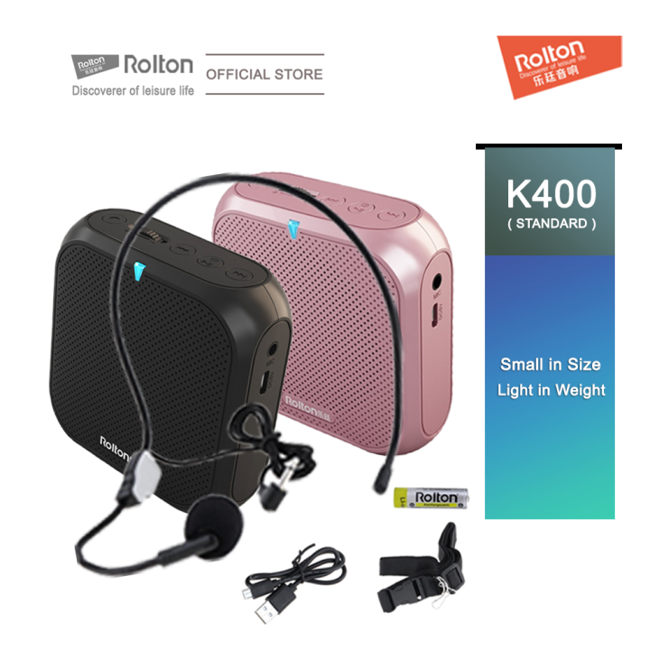 Rolton K400 Voice Amplifier Speaker ( Wired Headset Microphone ) Portable Handheld Speakers USB ...