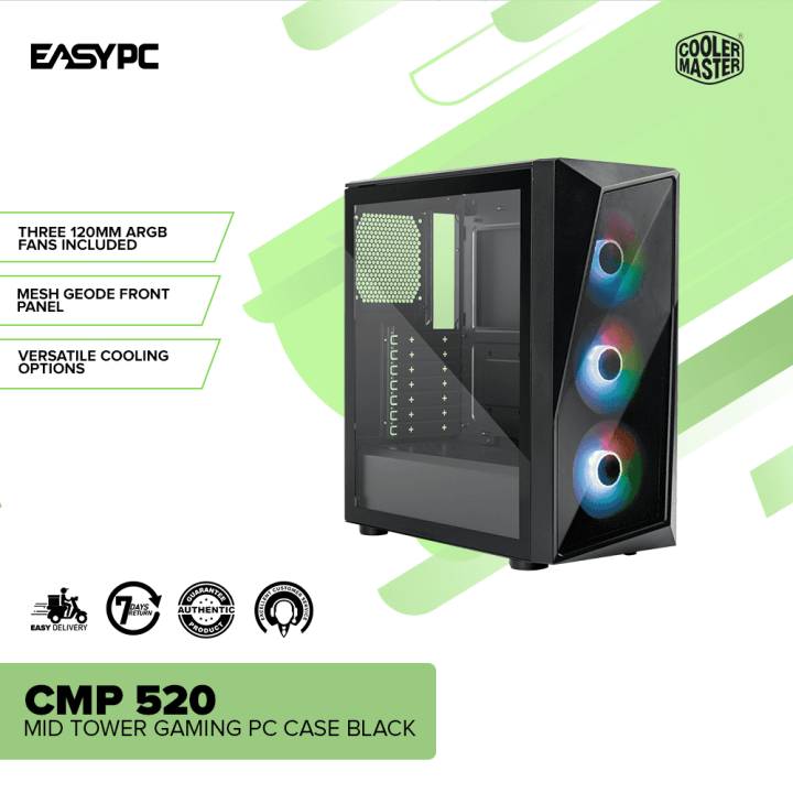 EasyPC | Coolermaster CMP 520 Mid Tower Gaming PC Case Black Desktop Casings For PC | Lazada PH
