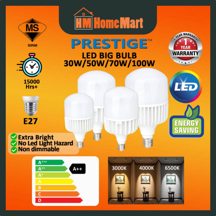 PRESTIGE LED Big Bulb 30W/50W/70W/100W (3000K/4000K/6500K) (SIRIM) (1 ...