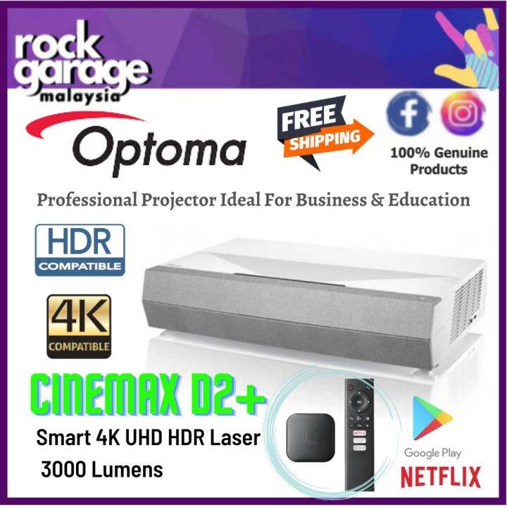 Optoma CinemaX D2+ Smart Black True 4K UHD Laser Projector With Android ...