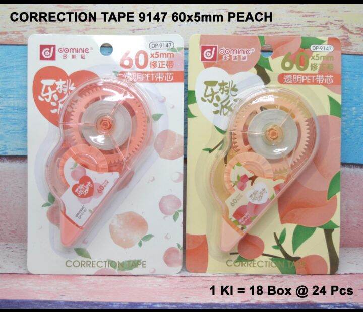 tipex roll correction tape jumbo dominic 60 meter x 5 mm peach satuan ...