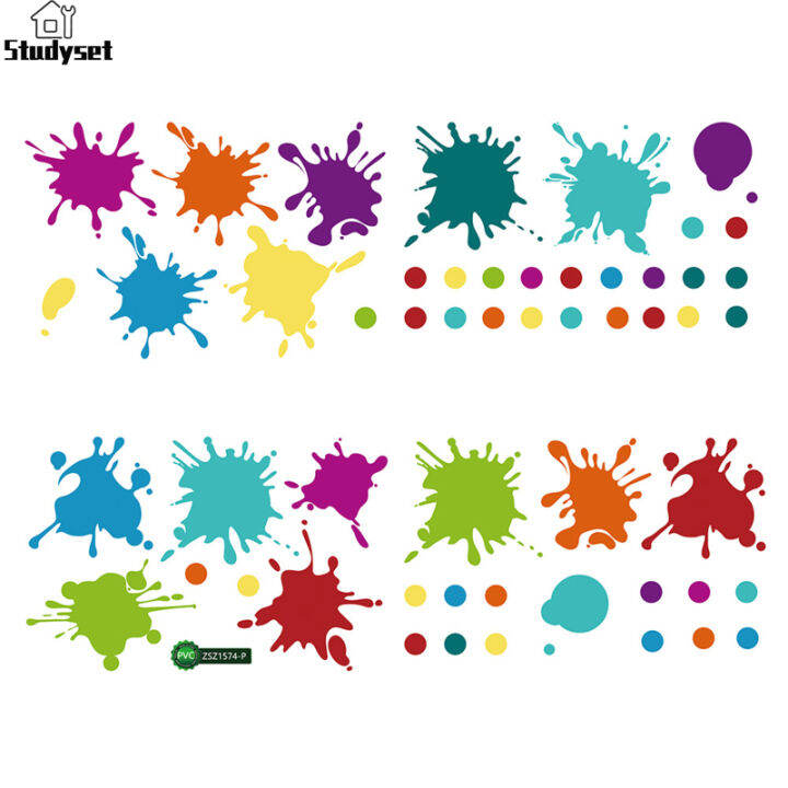 Studyset IN stock Multicolor Watercolor Splatter Wall Sticker Ink Paint ...