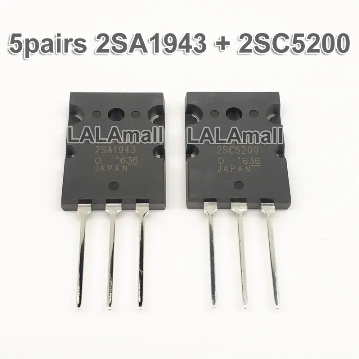 5pairs Original (5pcs 2SA1943 + 5pcs 2SC5200 ) TO-3PL A1943 C5200 PNP NPN 15A 230V 150W Power ...