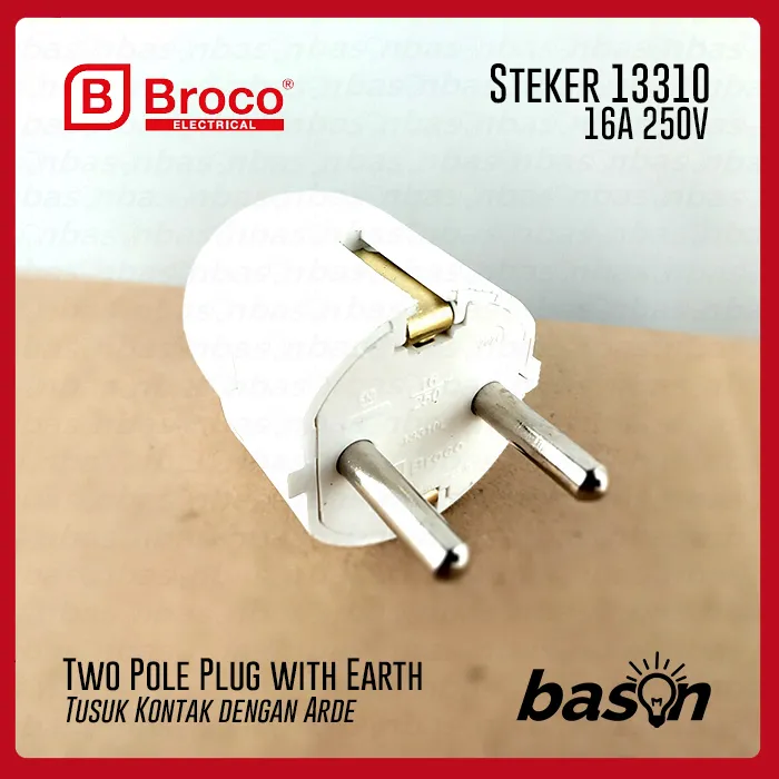 BROCO 13310 STD 2-Pole Plug 16A 250V WH - Steker Listrik dengan ...