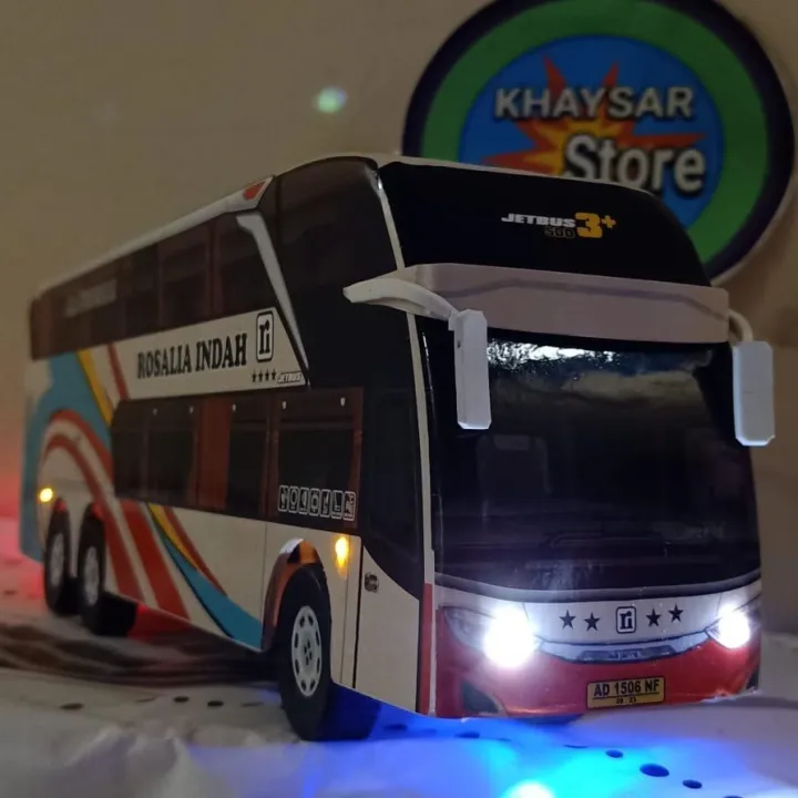 miniatur bus bis mainan bus bis double deker Rosalia Indah plus Lampu ...