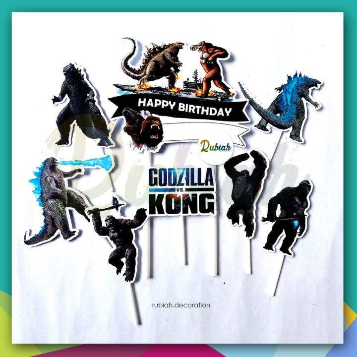 Topper Cake Godzilla vs Kong 1 set / Hiasan kue ulang tahun Happy ...