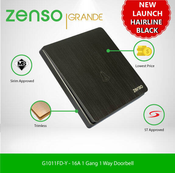 Zenso - Grande Series 16A 1 Gang 1 Way Doorbell - Hairline Black Color ...