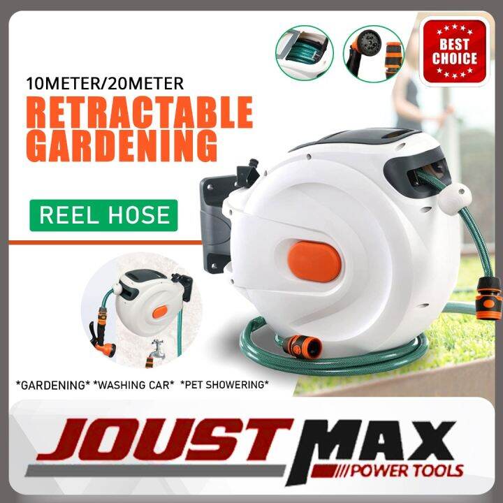 Retractable Water Hose Reel Roller 10m & 20m Auto Rewind Wall Mount ...