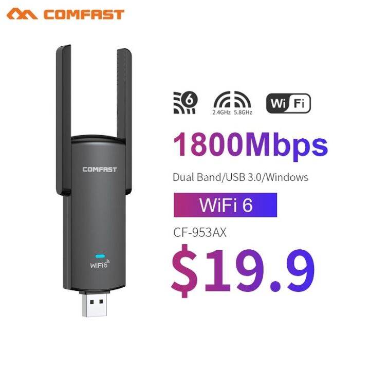 Comfast CF-953AX Wifi 6อะแดปเตอร์ USB 2.4G & 5G AX1800การ์ดเครือข่ายดองเกิลสกรีนความเร็วสูงไร้ ...