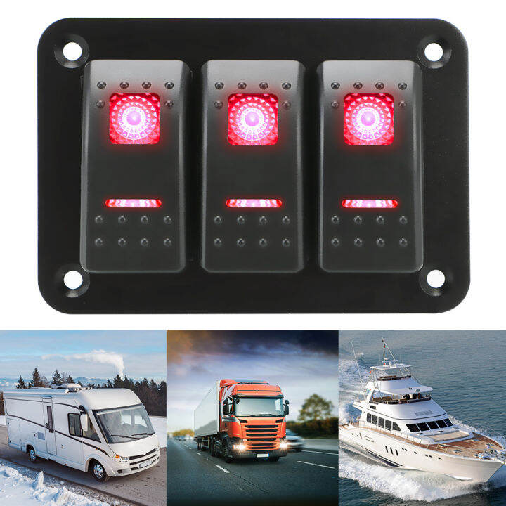 With Icon Sticker ON/OFF Lights 3 Gang Rocker Switch Panel DC 12V/24V ...